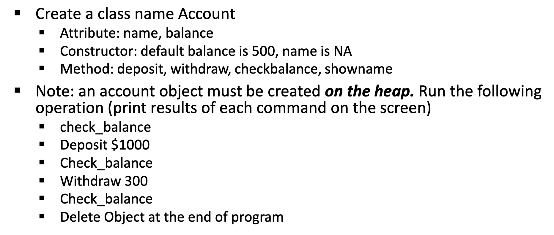 Solved Create a class name Account Attribute: name, balance | Chegg.com