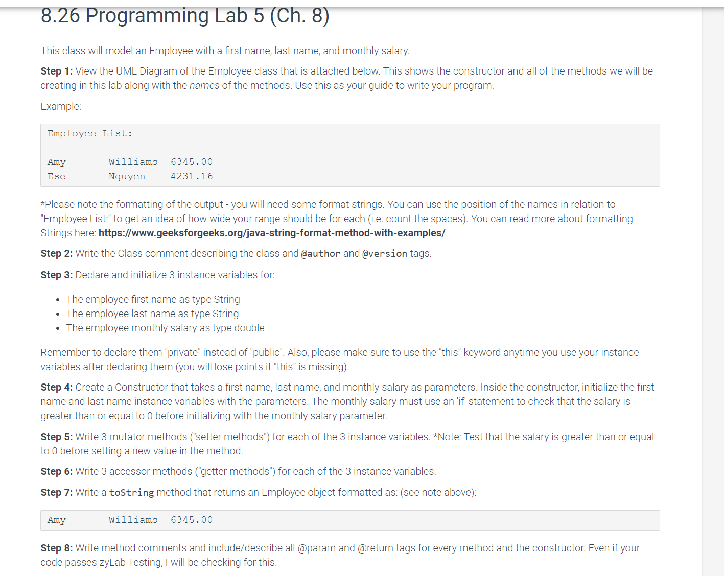 Solved This class will model an Employee with a first name, | Chegg.com