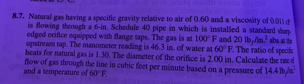 Solved 8.7. Natural gas having a specific gravity relative | Chegg.com