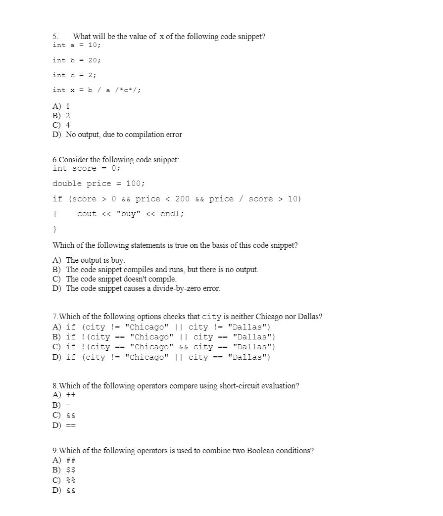 Solved 5. What will be the value of x of the following code | Chegg.com