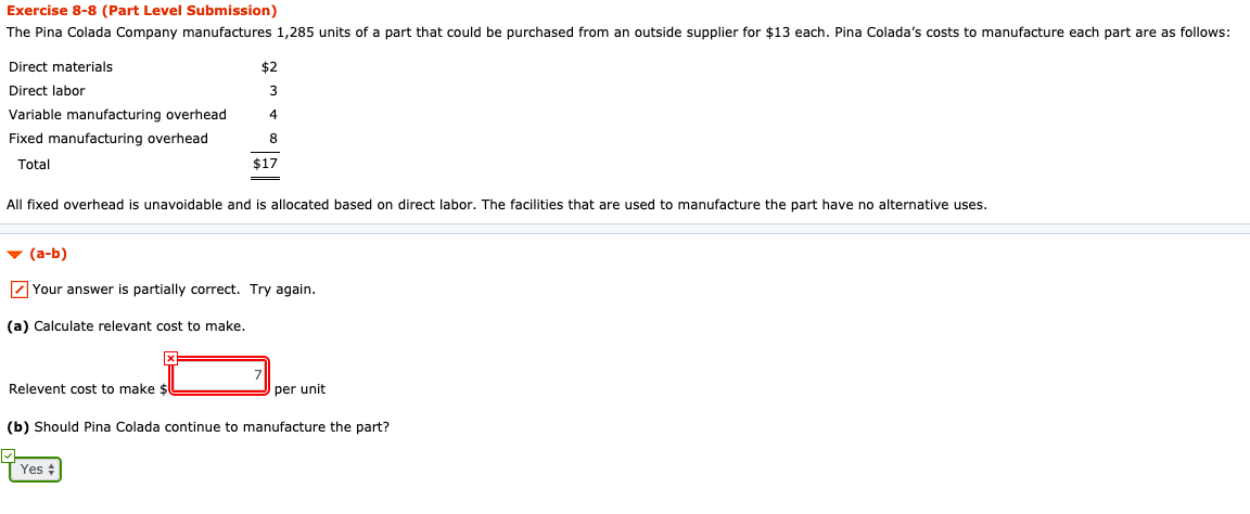 Solved Exercise 8-8 (Part Level Submission) The Pina Colada | Chegg.com
