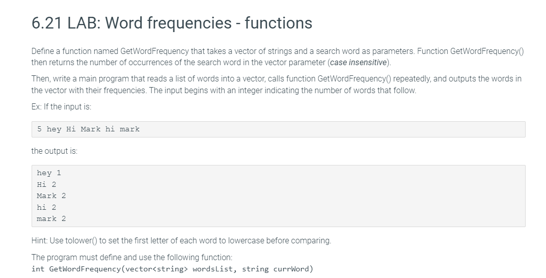 Solved 6.21 LAB: Word trequencies - functions Define a | Chegg.com