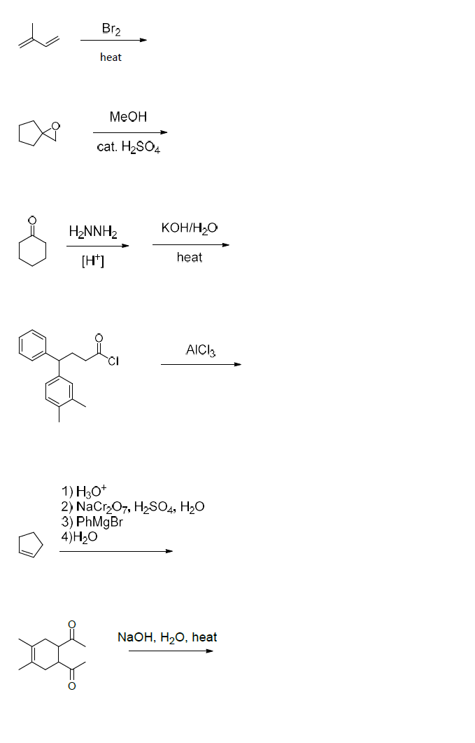 Solved Br2 heat MeOH cat. H2SO4 H2NNH2 KOH/H20 [HT] heat | Chegg.com