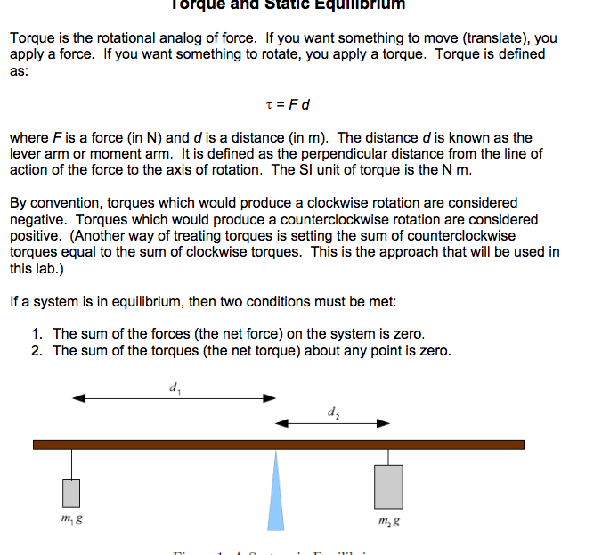 Solved Torque and Static Equilib Torque is the rotational | Chegg.com