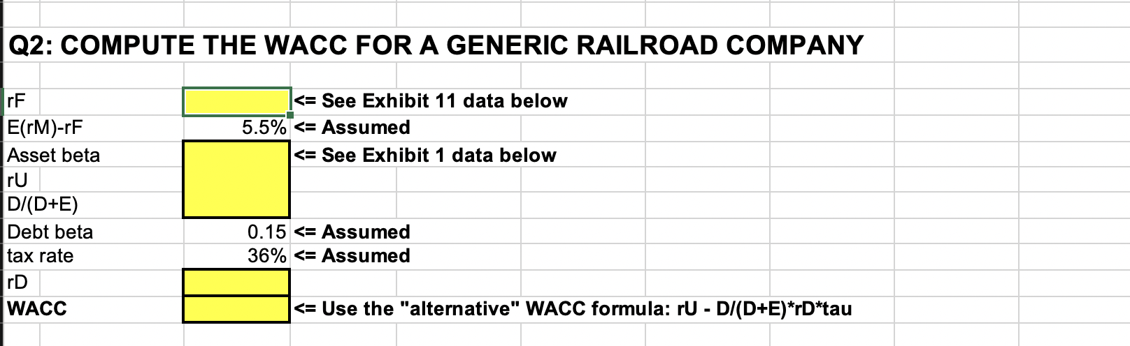 Q2: COMPUTE THE WACC FOR A GENERIC RAILROAD | Chegg.com Q2: COMPUTE THE WACC FOR A GENERIC RAILROAD | Chegg.com