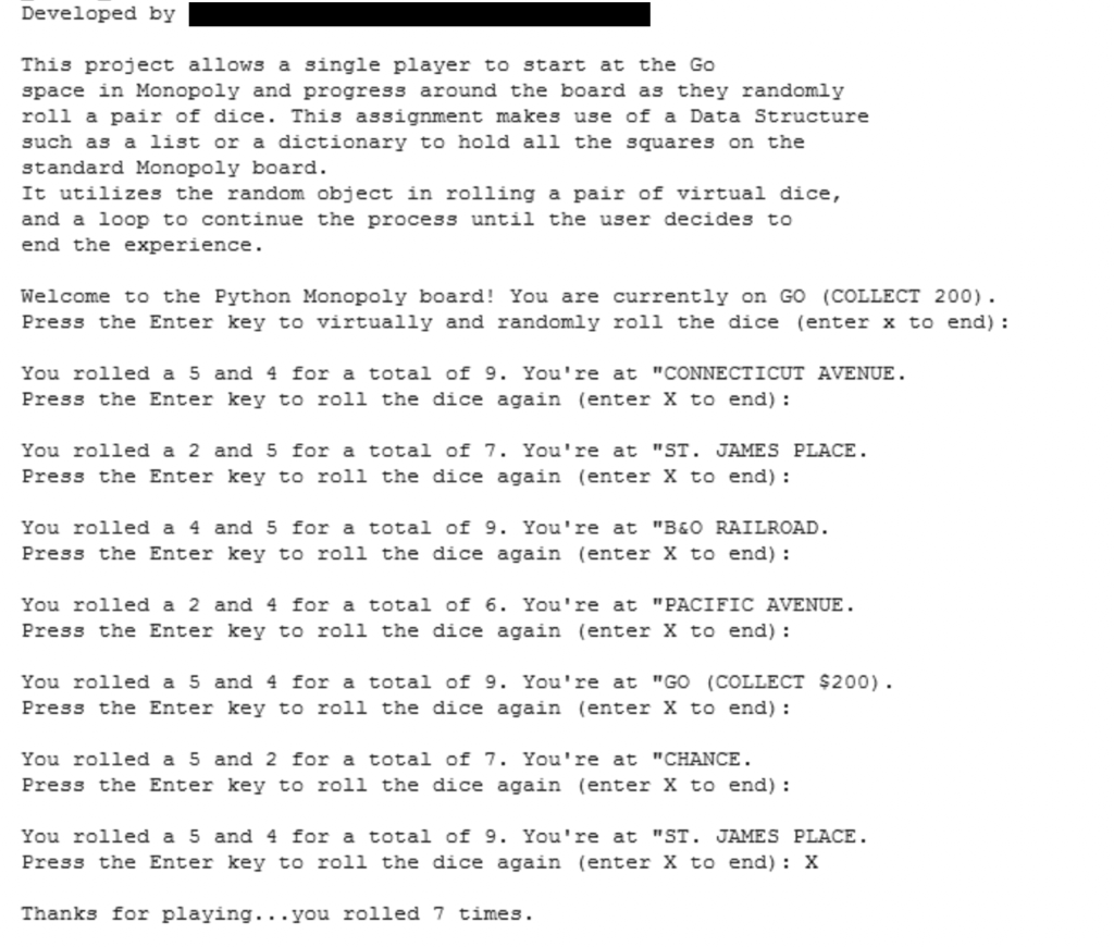 Solved Monopoly Rolls Python SUBJECT: The purpose of this | Chegg.com