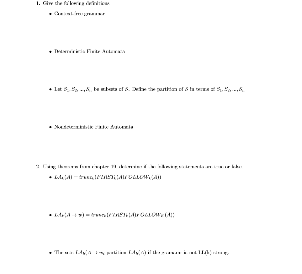(Solved) : 1 Give Following Definitions Context Free Grammar ... (Solved) : 1 Give Following Definitions Context Free Grammar ...