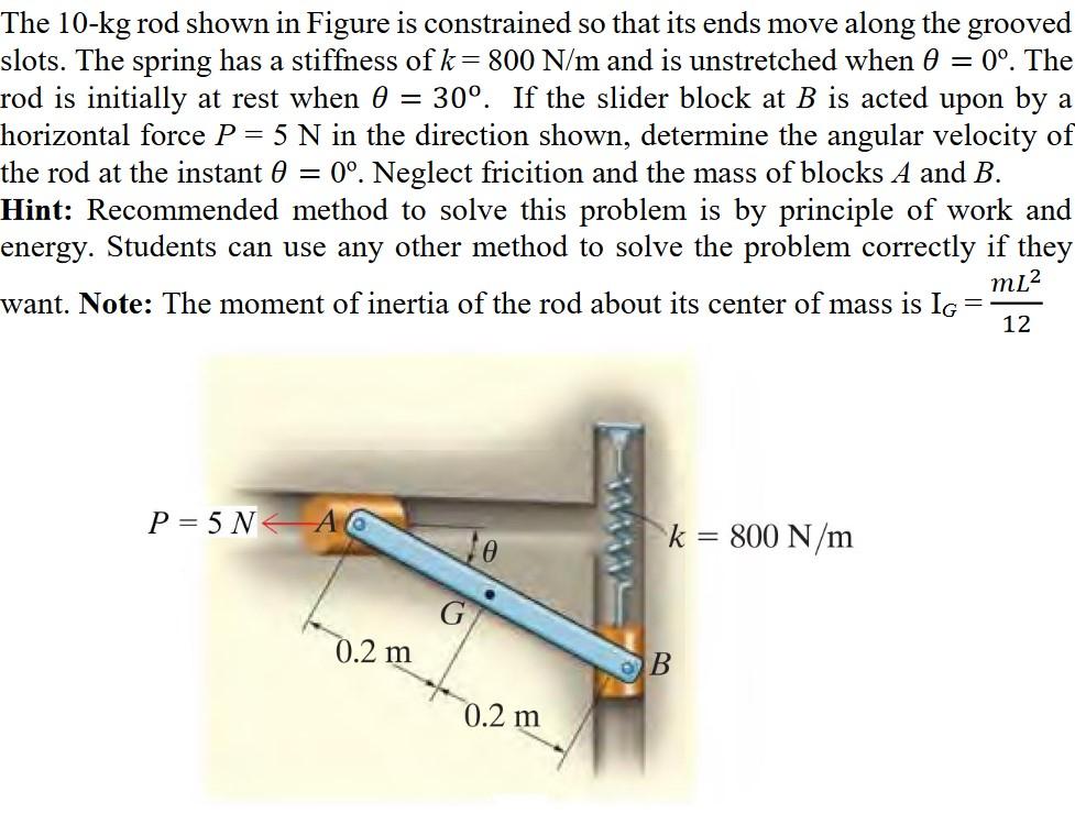 Solved The 10-kg rod shown in Figure is constrained so that | Chegg.com