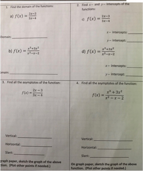 Solved 2. Find x- and y- intercepts of 1. Find the domain of | Chegg.com