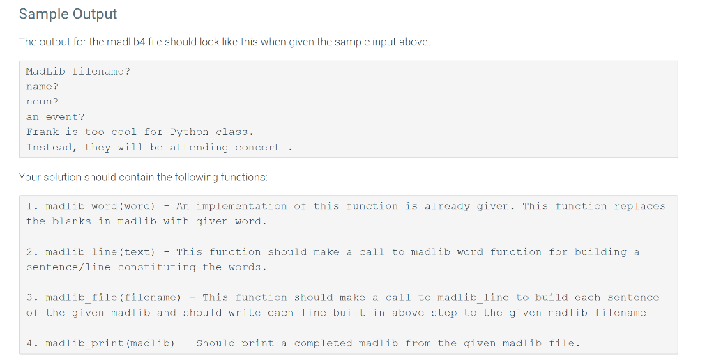 Solved Let's write a program that can handle any Madlib. To | Chegg.com