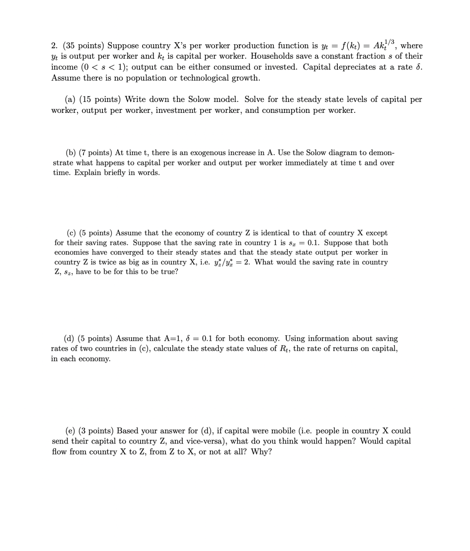 Solved 2. (35 points) Suppose country X's per worker | Chegg.com