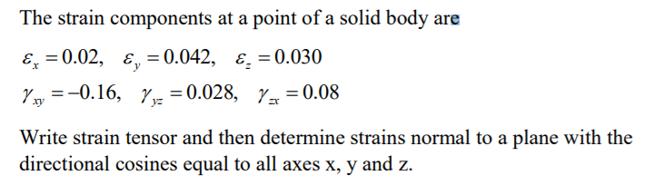 Solved The strain components at a point of a solid body are | Chegg.com