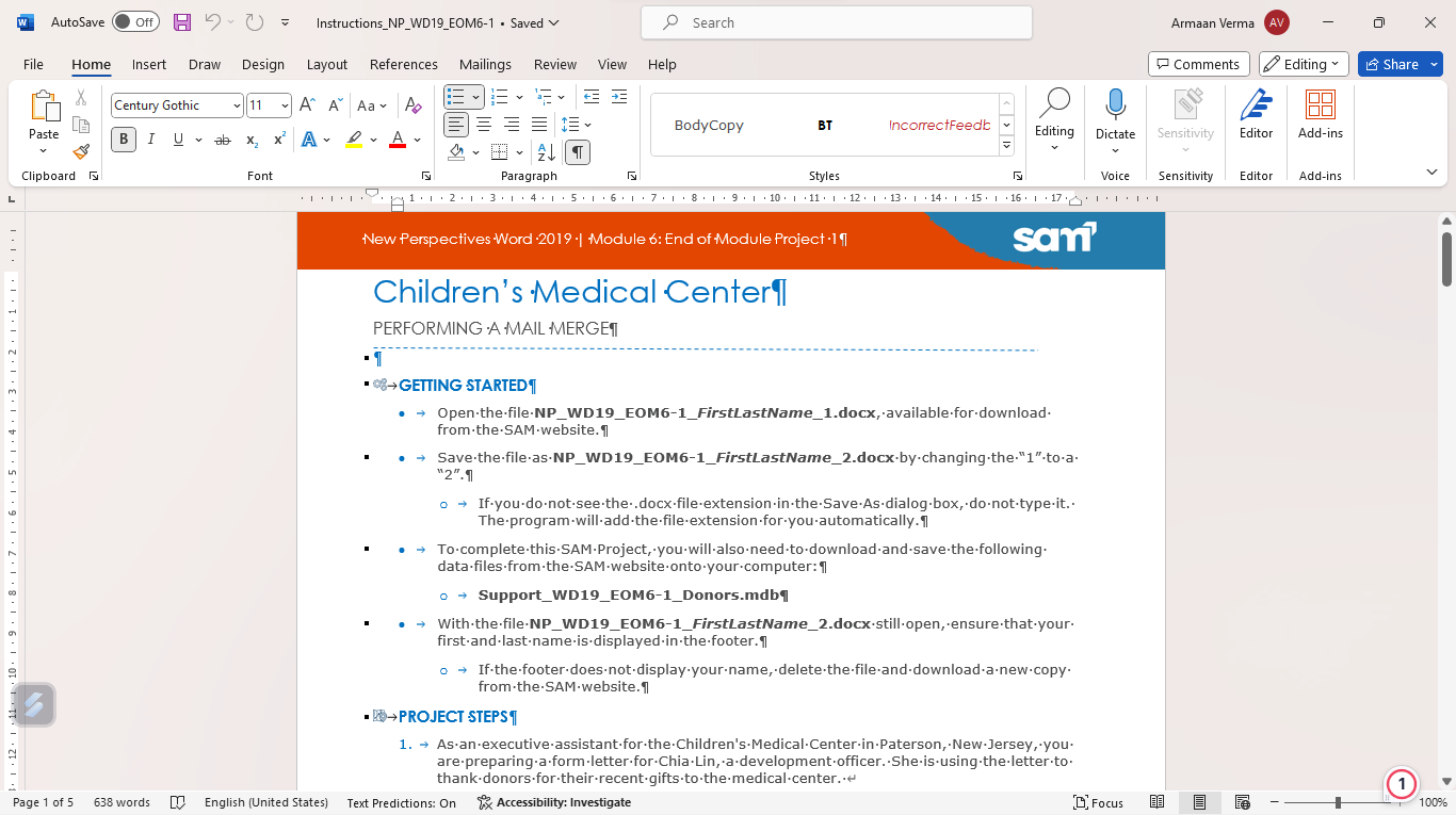 Solved Children’s Medical CenterPERFORMING A MAIL MERGE | Chegg.com