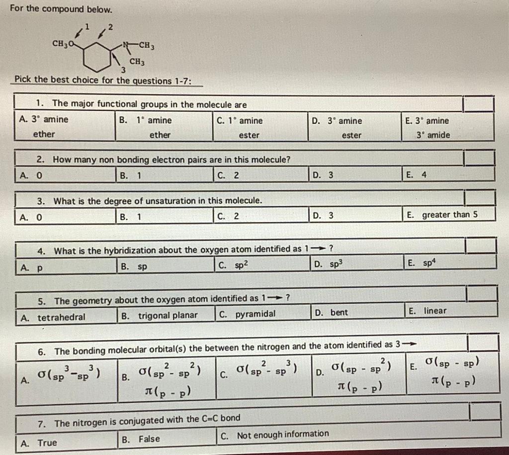 Solved For the compound below. CH30 -CH3 CH3 Pick the best | Chegg.com