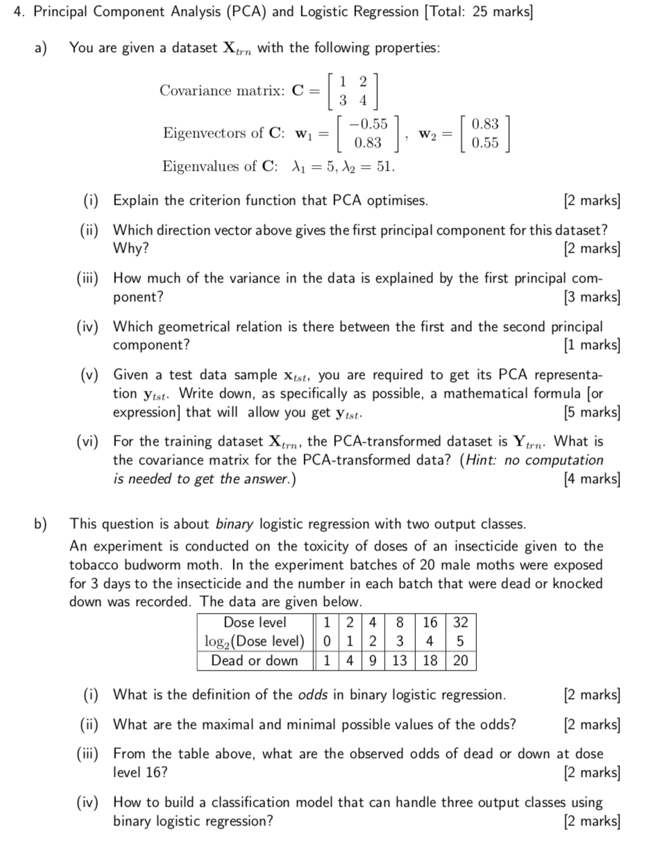 4. Principal Component Analysis (PCA) and Logistic | Chegg.com