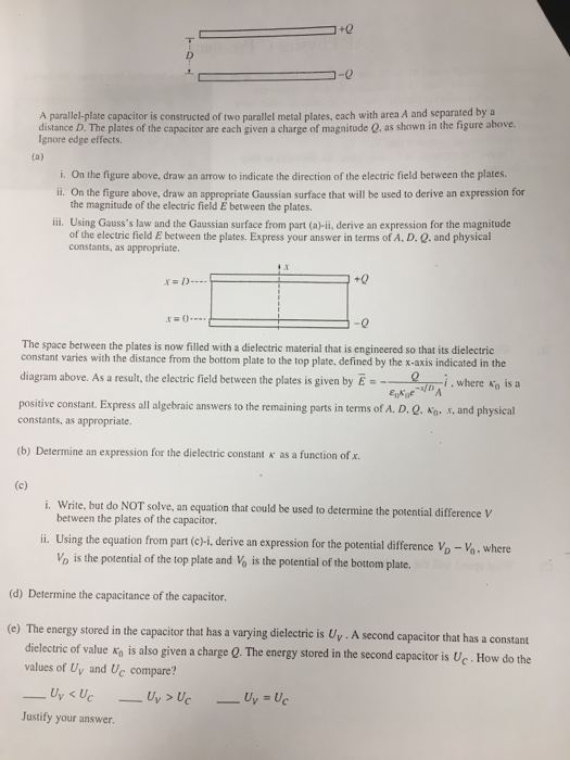 Solved t0 1-0 A parallel-plate capacitor is constructed of | Chegg.com