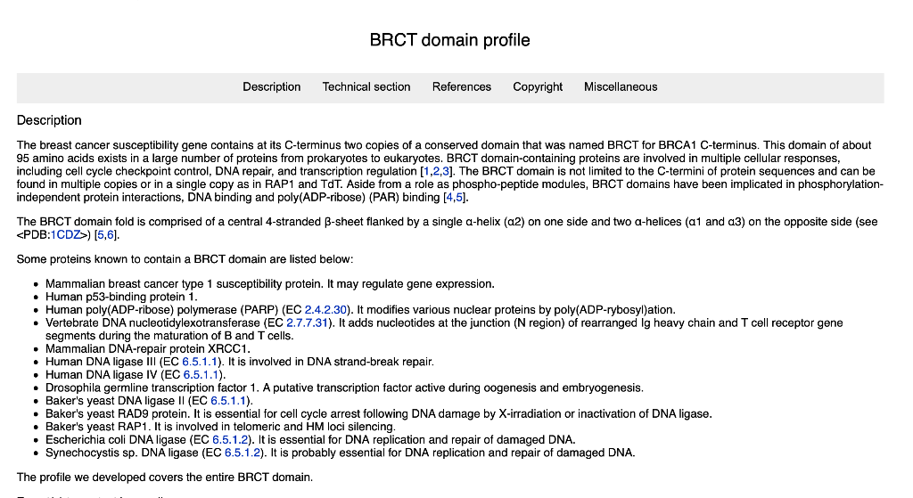BRCT domain profile Description The breast cancer | Chegg.com
