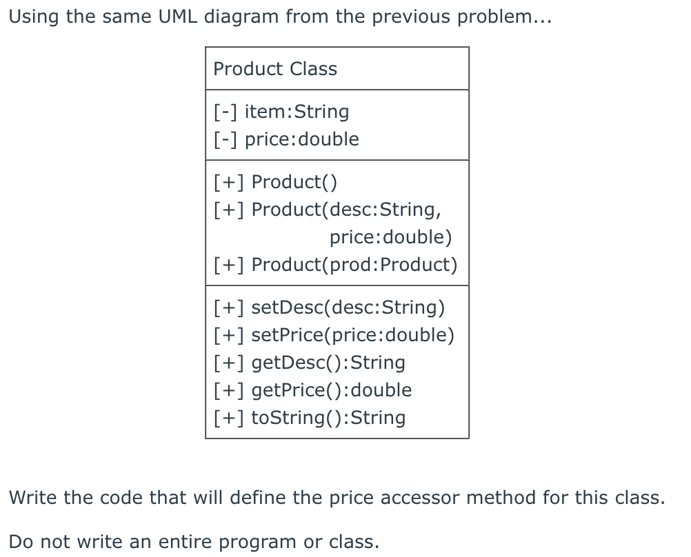 Solved Using the same UML diagram from the previous | Chegg.com