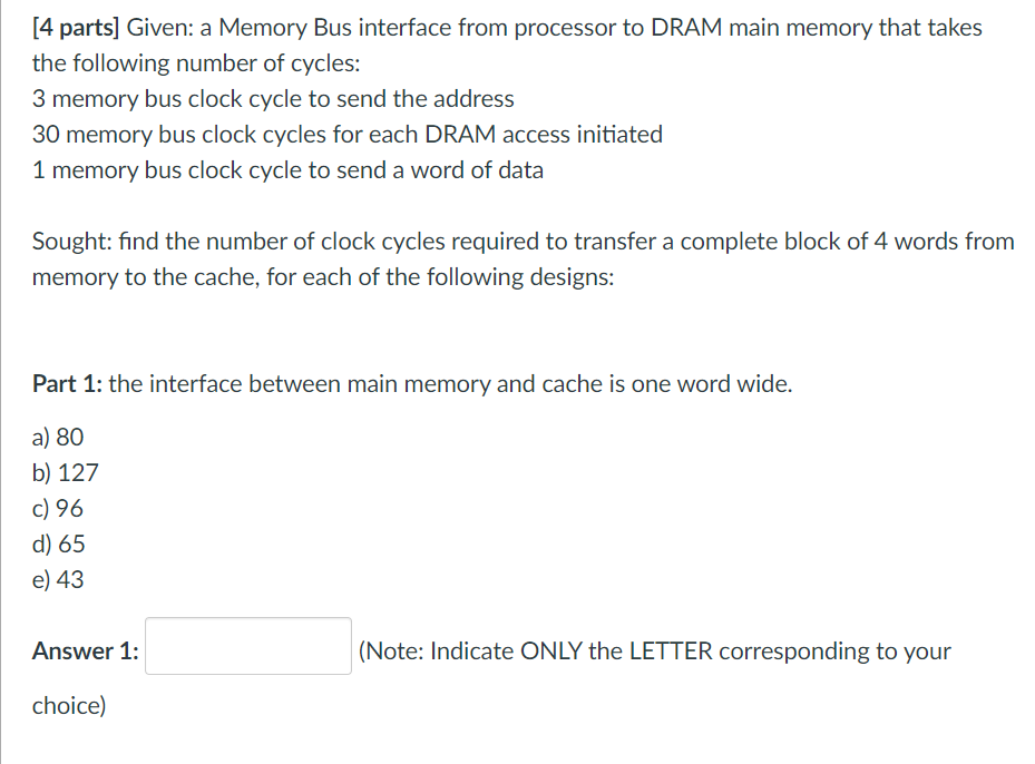 Solved [4 parts] Given: a Memory Bus interface from | Chegg.com