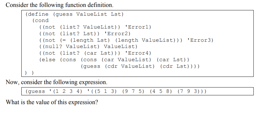 Solved Consider the following function definition. (define | Chegg.com