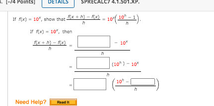 Solved If f(x)=10x, show that hf(x+h)−f(x)=10x(h10h−1). If | Chegg.com
