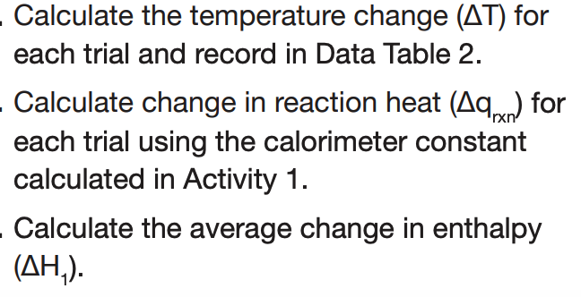 Calculate the temperature change (AT) for each trial | Chegg.com