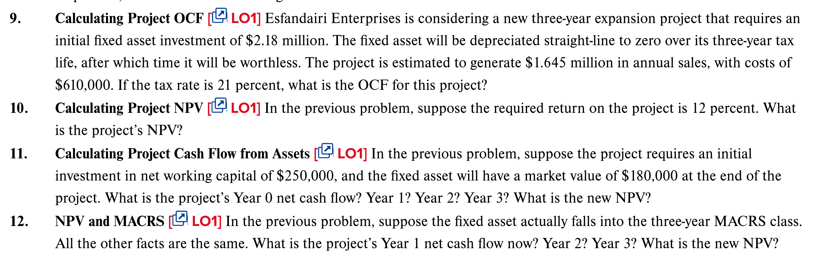 Solved 9. Calculating Project OCF [ㄴ LO1] Esfandairi | Chegg.com