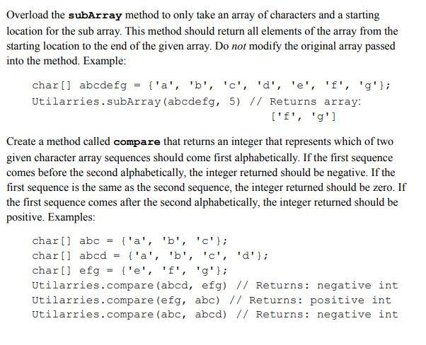 Solved Overload the subArray method to only take an array of | Chegg.com