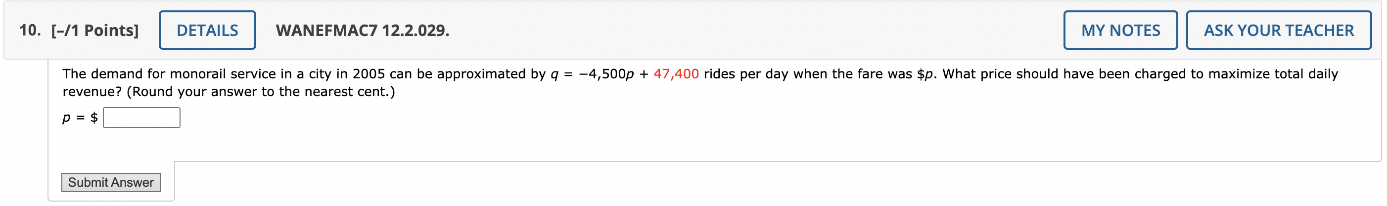Solved revenue? (Round your answer to the nearest cent.) p=$ | Chegg.com