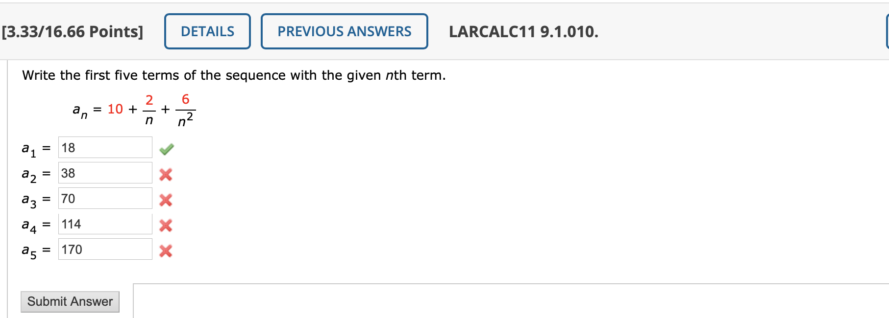Solved [3.33/16.66 Points] DETAILS PREVIOUS ANSWERS | Chegg.com