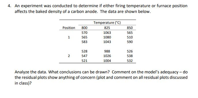 Solved 4. An experiment was conducted to determine if either | Chegg.com