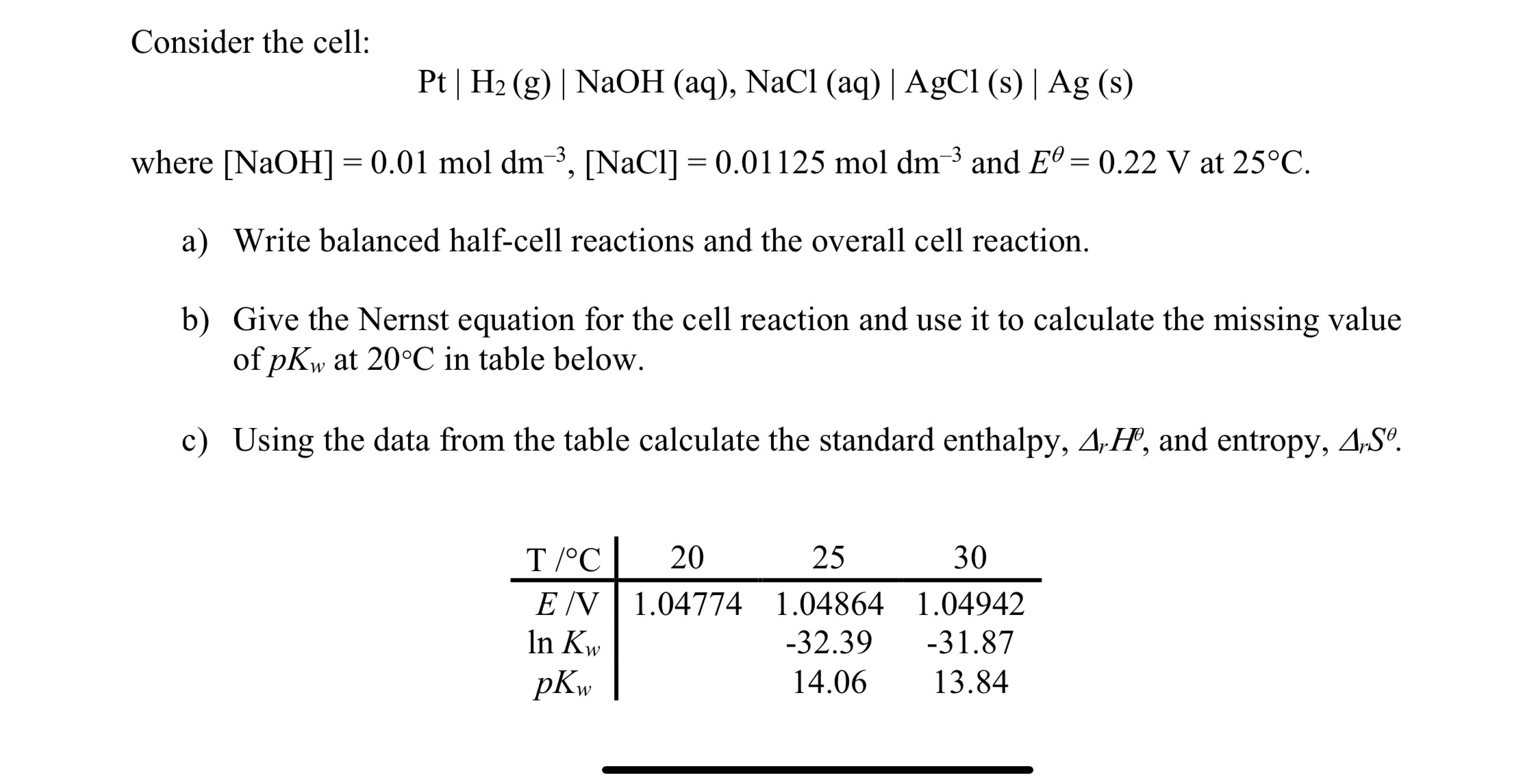 Solved Consider the cell: Pt∣H2( | Chegg.com