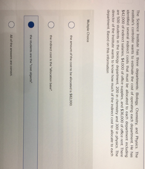 Solved The Science Institute has three departments: Biology. | Chegg.com