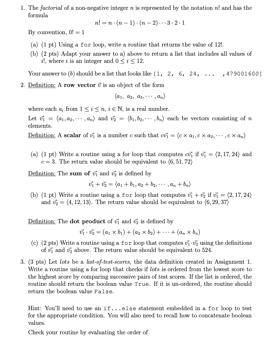 Solved 1. The factorial of a non-negative integer n is | Chegg.com