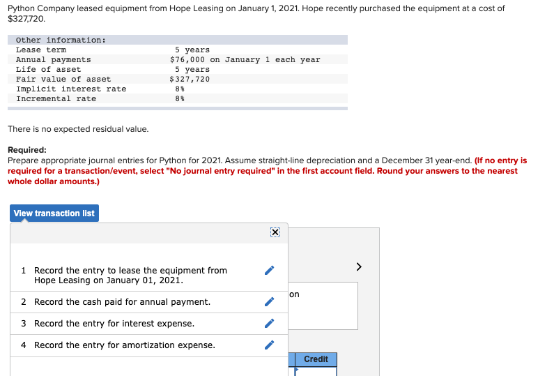 Solved Python Company leased equipment from Hope Leasing on | Chegg.com