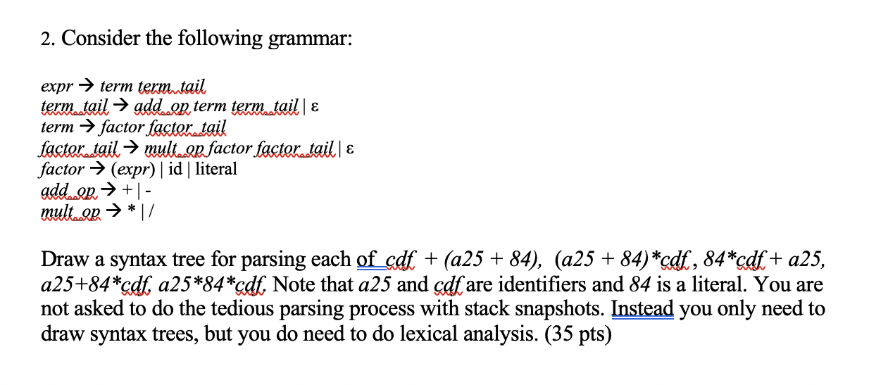 Solved 2. Consider the following grammar: expr → term | Chegg.com
