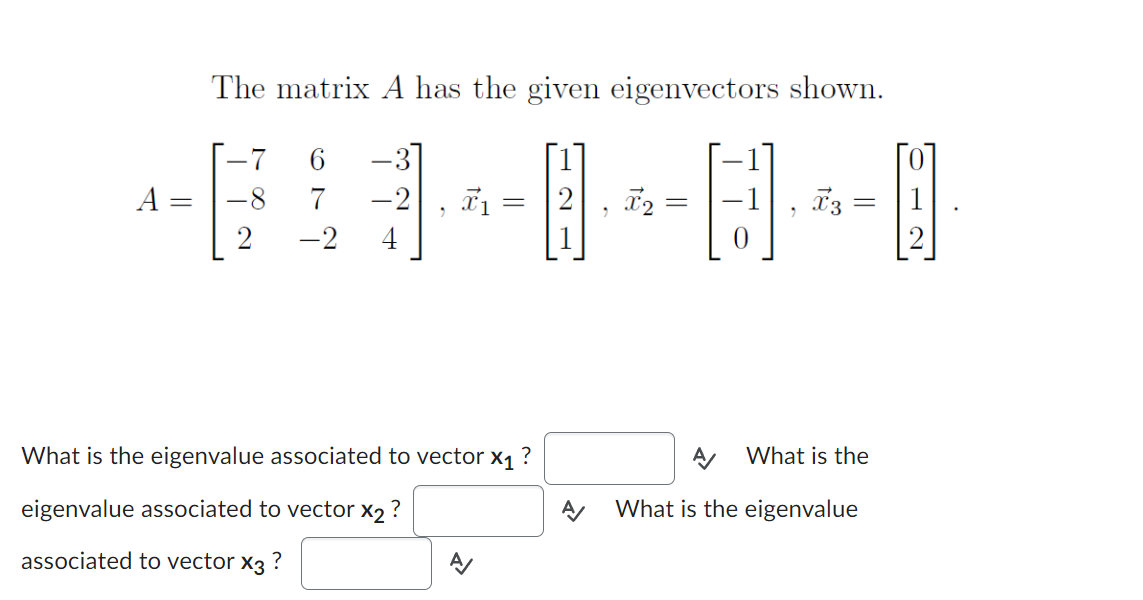 Solved The matrix A has the given eigenvectors shown. | Chegg.com