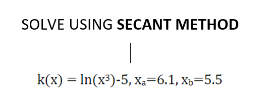 Solved SOLVE USING SECANT METHOD k(x) = ln(x3)-5, Xa=6.1, | Chegg.com