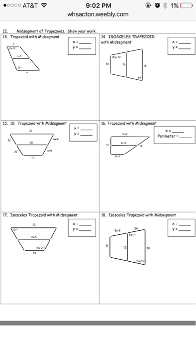 Solved Midsegment of Trapezoids Show your work Trapezoid | Chegg.com