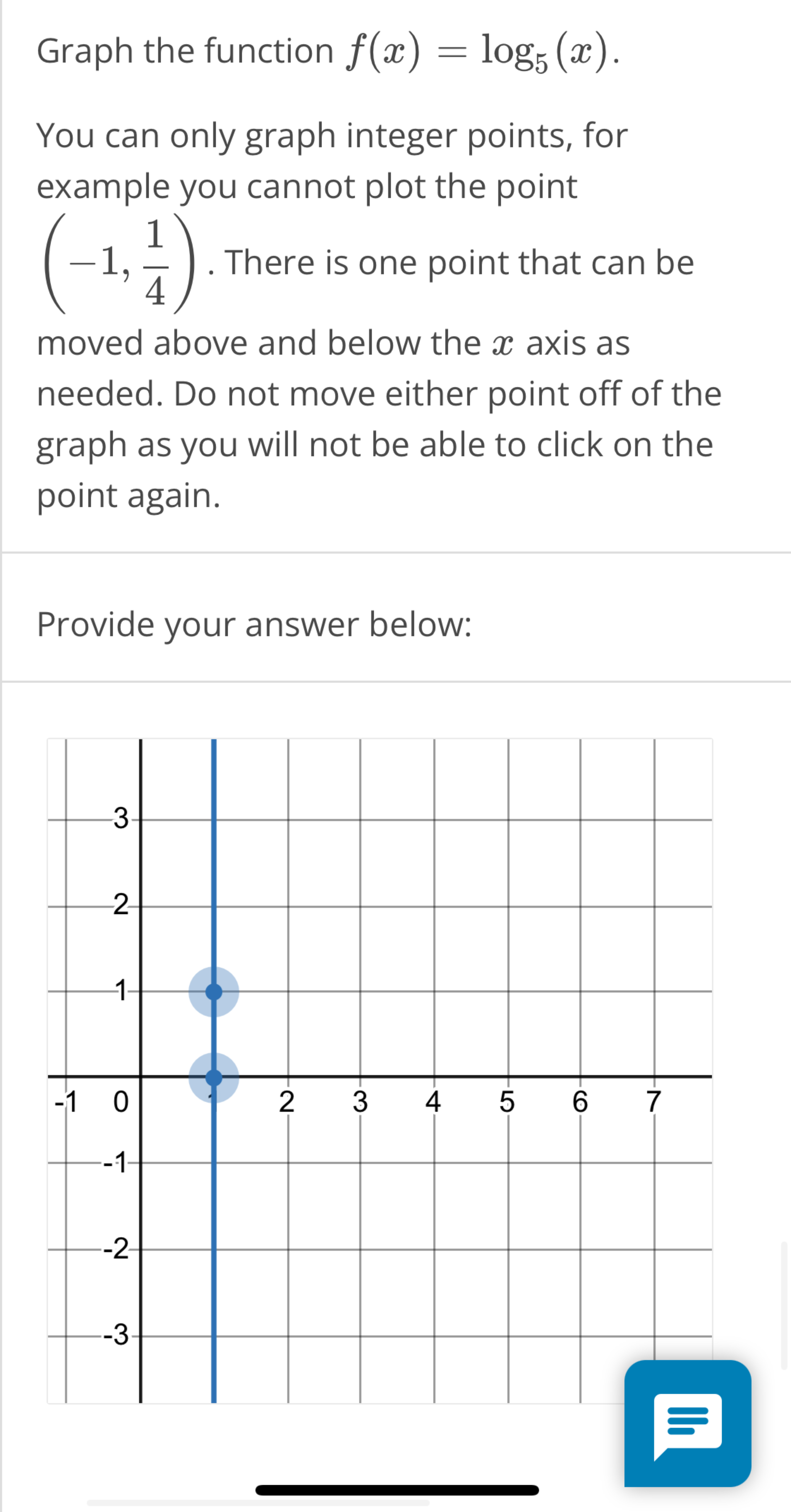 Solved Graph the function f(x)=log5(x).You can only graph | Chegg.com