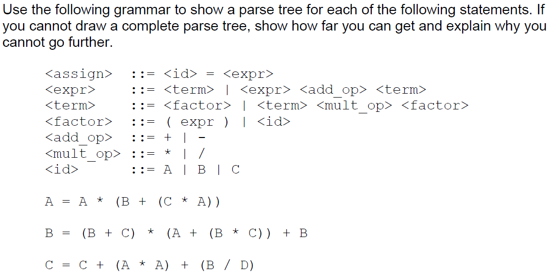 Solved Use the following grammar to show a parse tree for | Chegg.com