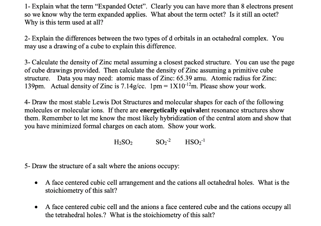 Solved 1- Explain what the term “Expanded Octet”. Clearly | Chegg.com