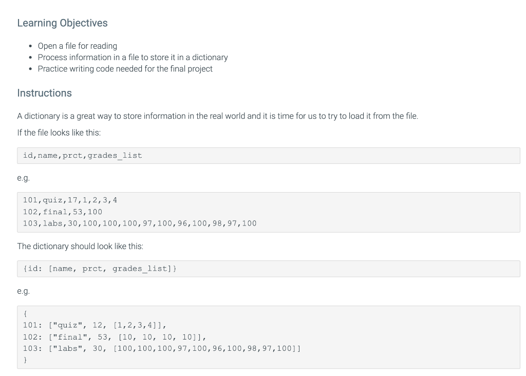 Solved Learning Objectives • Open a file for reading • | Chegg.com