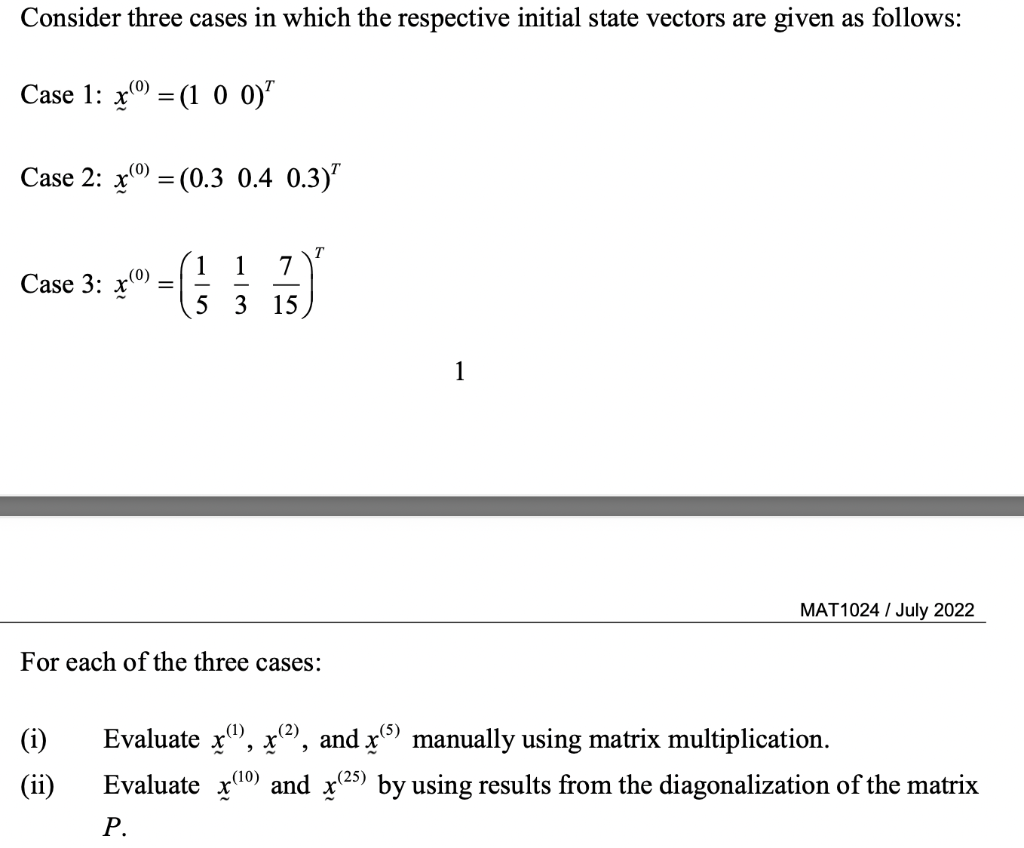 Consider three cases in which the respective initial | Chegg.com