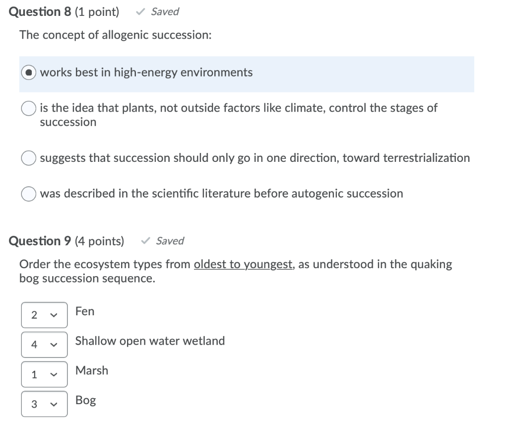 Solved Question 8 (1 point) Saved The concept of allogenic | Chegg.com