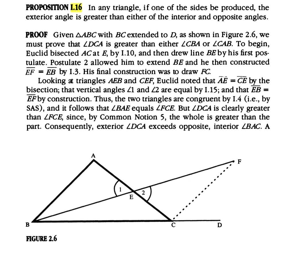 Solved PROPOSITION 1.16 In any triangle, if one of the sides | Chegg.com