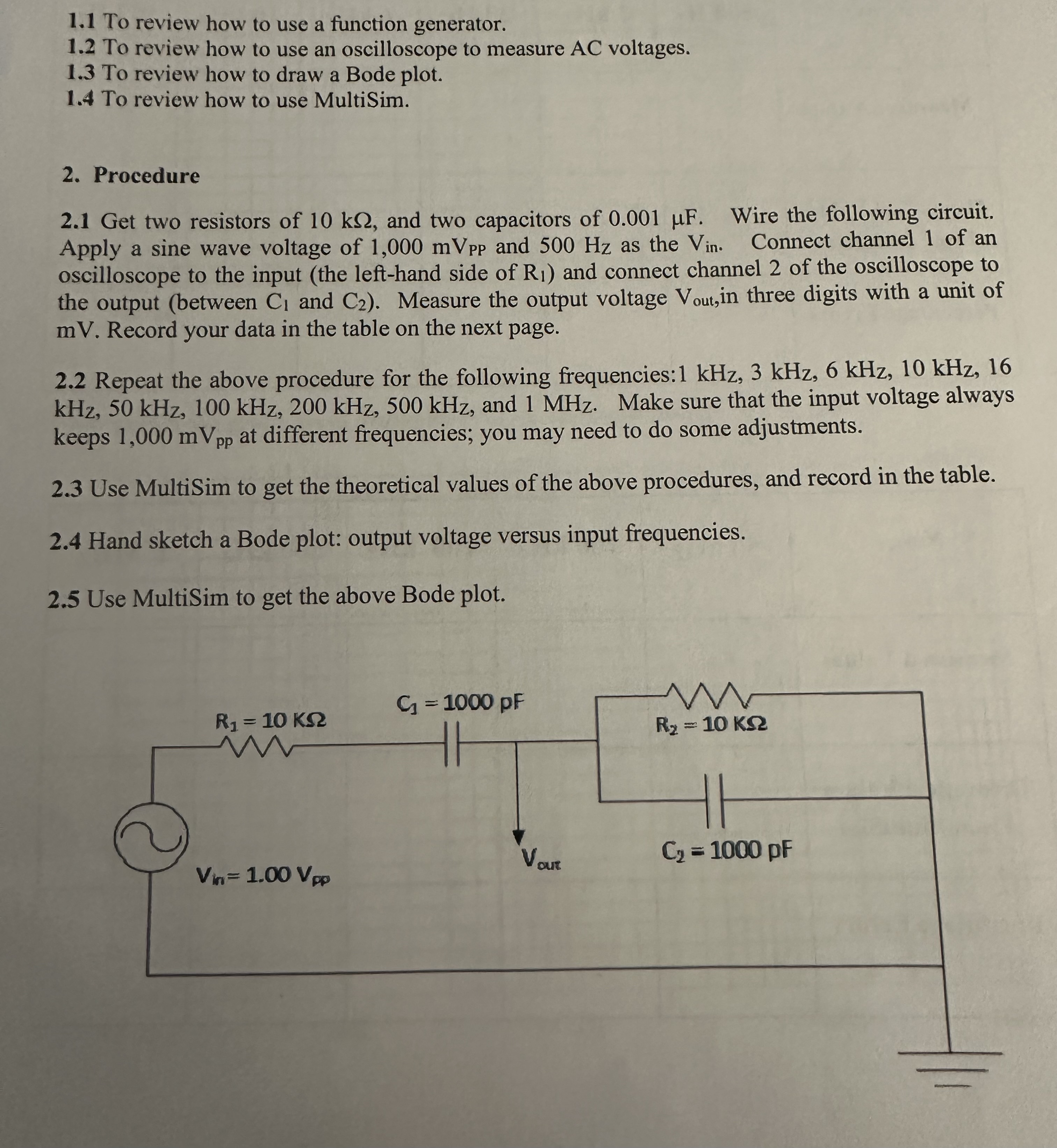 1.1 To review how to use a function generator. 1.2 To | Chegg.com