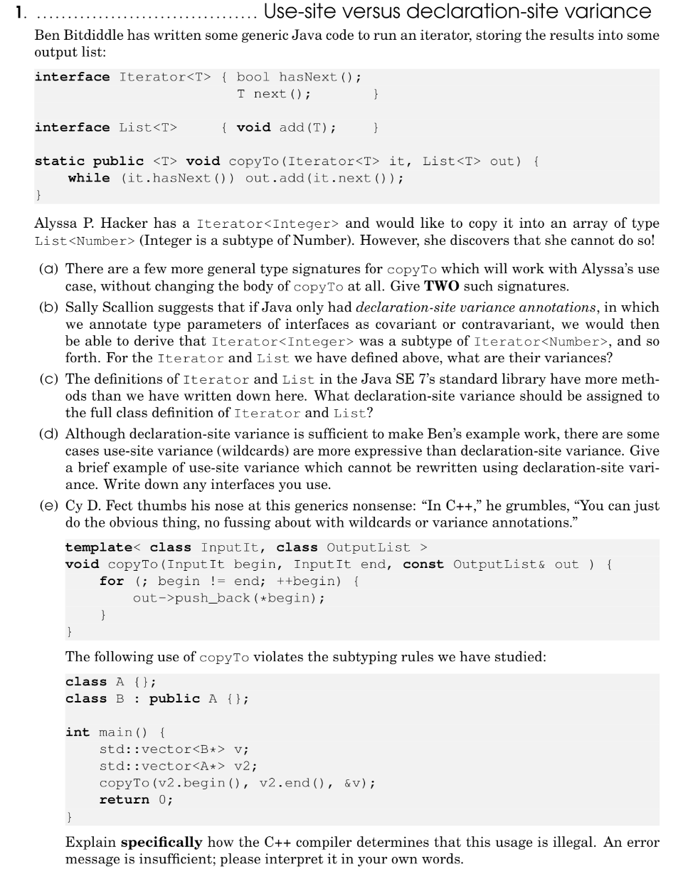 1. Use-site versus declaration-site variance Ben | Chegg.com