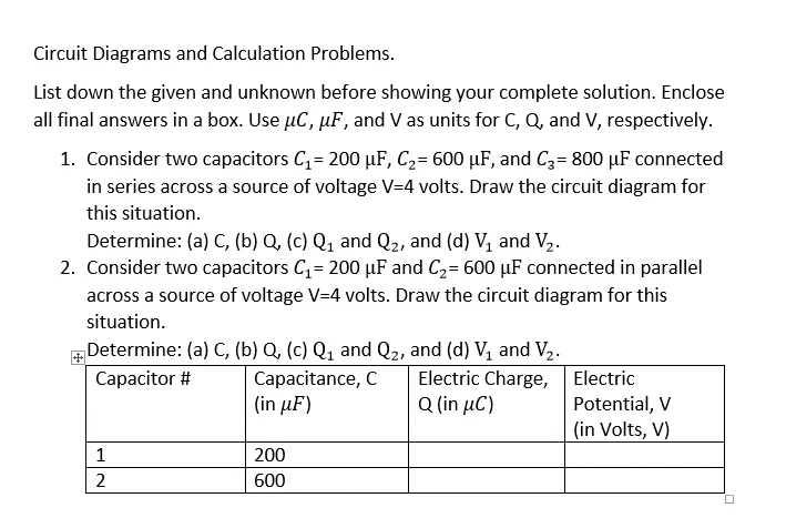 Solved Circuit Diagrams and Calculation Problems. List down | Chegg.com