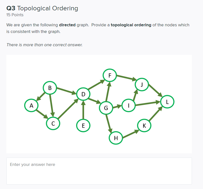 Solved Q3 Topological Ordering 15 Points We are given the | Chegg.com